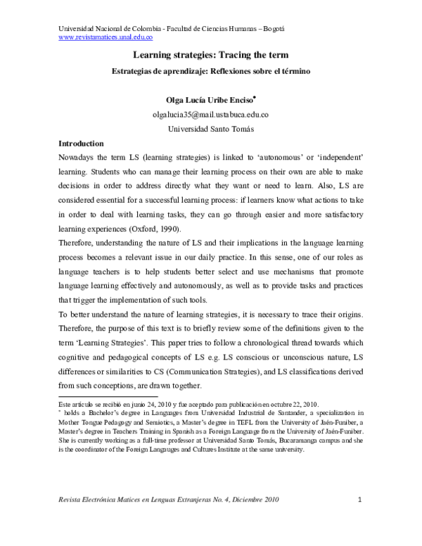(PDF) Learning strategies: Tracing the term
