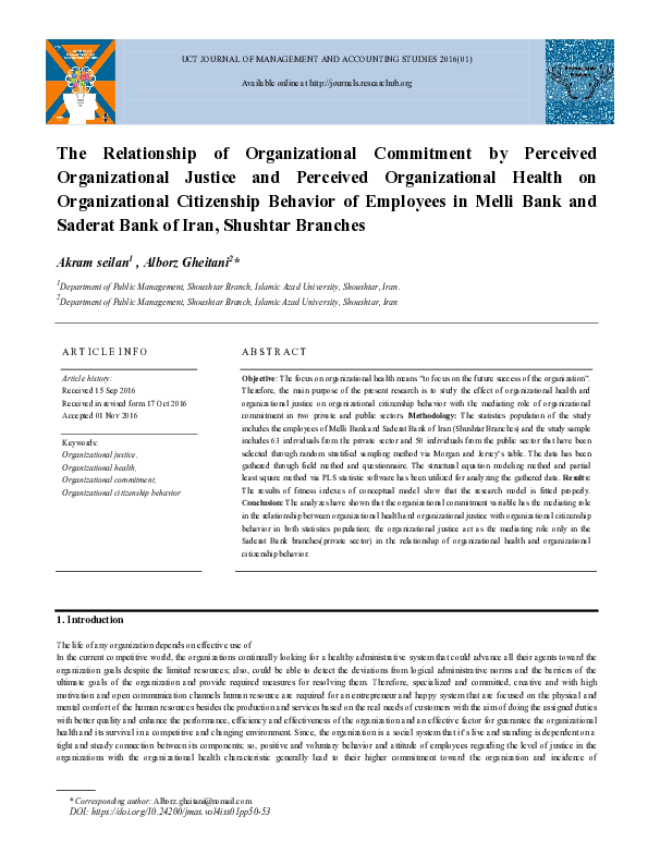 (PDF) The Relationship of Organizational Commitment by Perceived Organizational Justice and ...