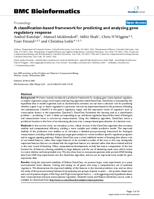 (PDF) BMC Bioinformatics BioMed Central | Christina Leslie - Academia.edu