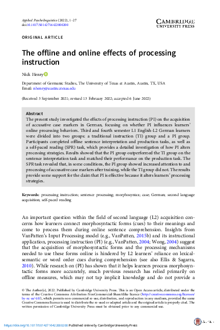(PDF) The offline and online effects of processing instruction