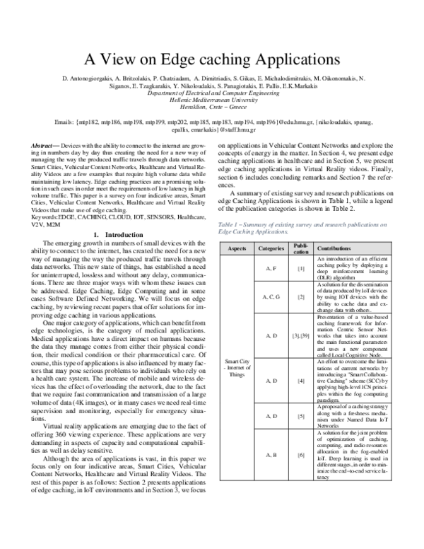 (PDF) A View on Edge caching Applications
