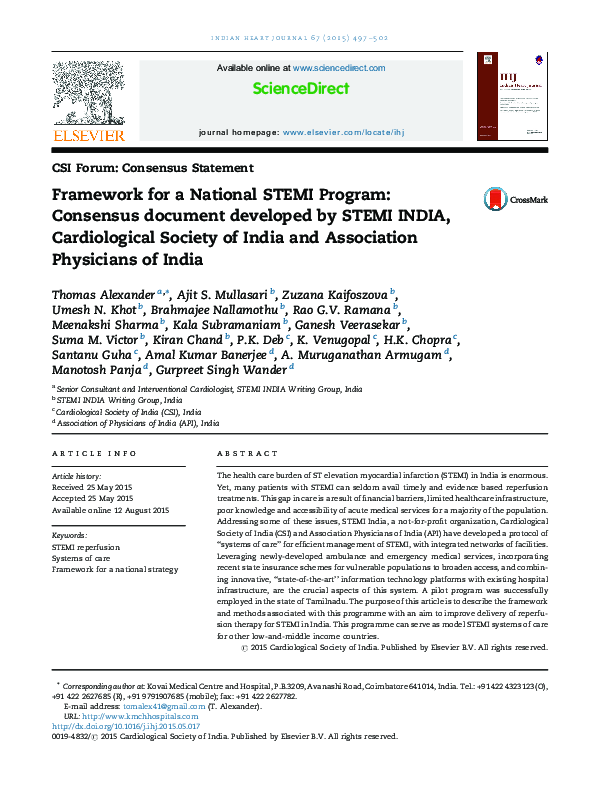 (PDF) Framework for a National STEMI Program: Consensus document ...