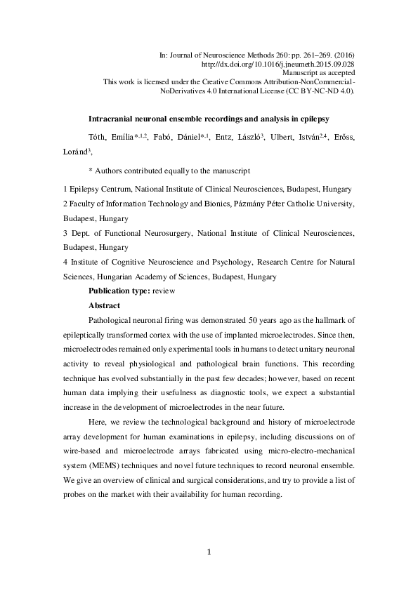 (PDF) Intracranial neuronal ensemble recordings and analysis in epilepsy