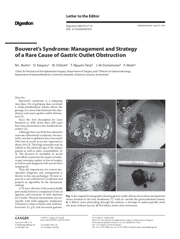 (PDF) Bouveret’s Syndrome: Management and Strategy of a Rare Cause of ...