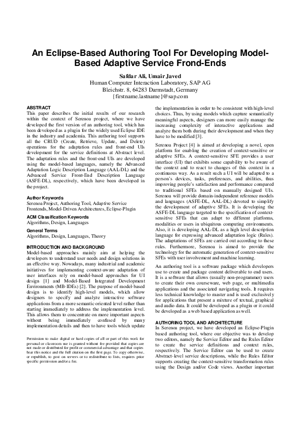 (PDF) An Eclipse-Based Authoring Tool For Developing Model-Based Adaptive Service Frond-Ends ...
