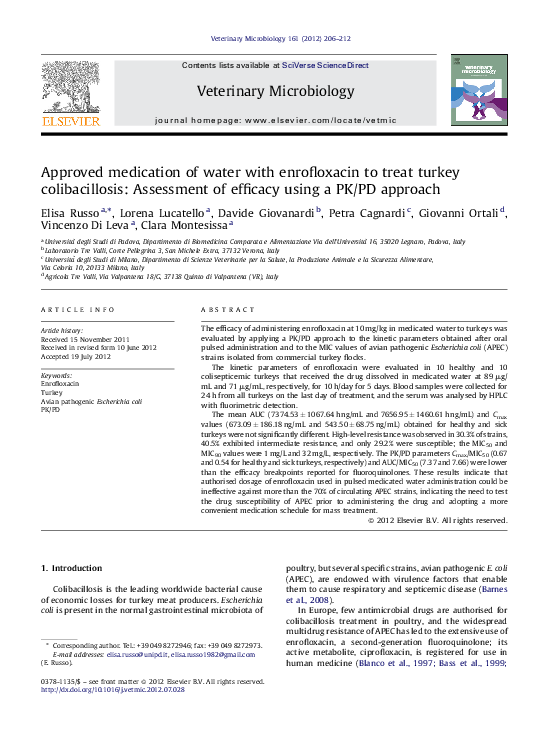 (PDF) Approved medication of water with enrofloxacin to treat turkey ...