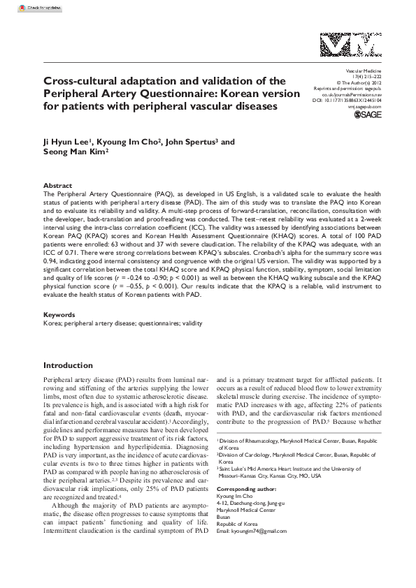 (PDF) Cross-cultural adaptation and validation of the Peripheral Artery ...