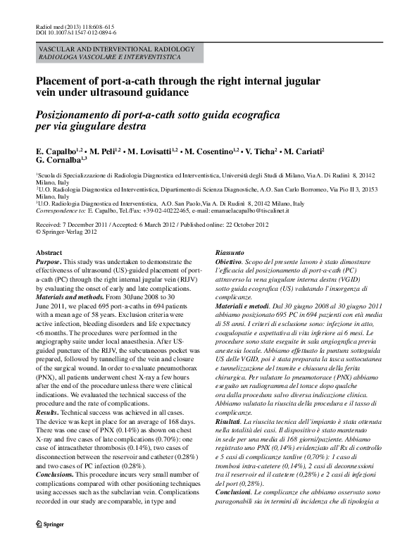(PDF) Placement of port-a-cath through the right internal jugular vein ...