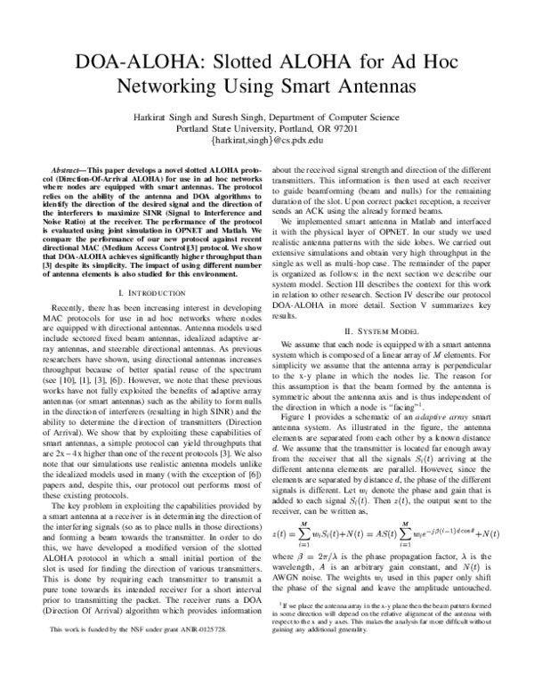 (PDF) DOA-ALOHA: slotted ALOHA for ad hoc networking using smart antennas