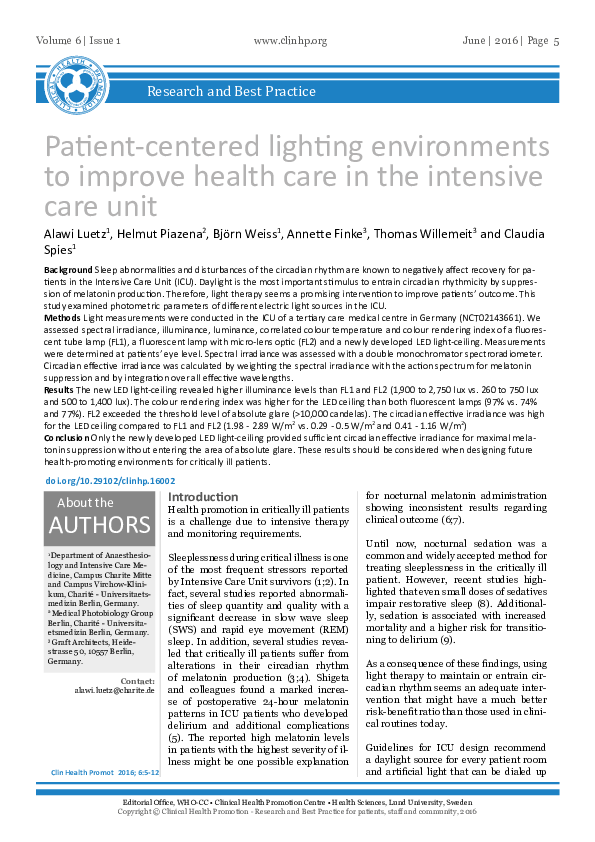 (PDF) Patient-centered lighting environments to improve health care in ...