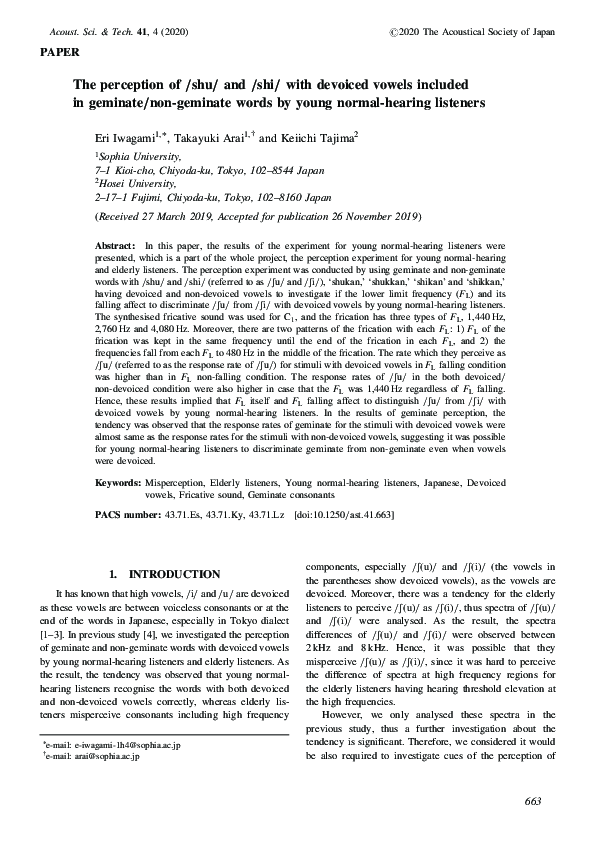 (PDF) The perception of /shu/ and /shi/ with devoiced vowels included ...