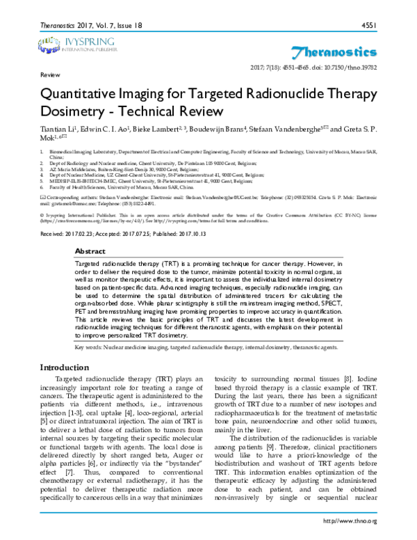 (PDF) Quantitative Imaging for Targeted Radionuclide Therapy Dosimetry ...