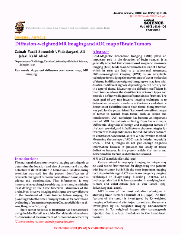(PDF) Diffusion-weighted MR Imaging and ADC map of Brain Tumors