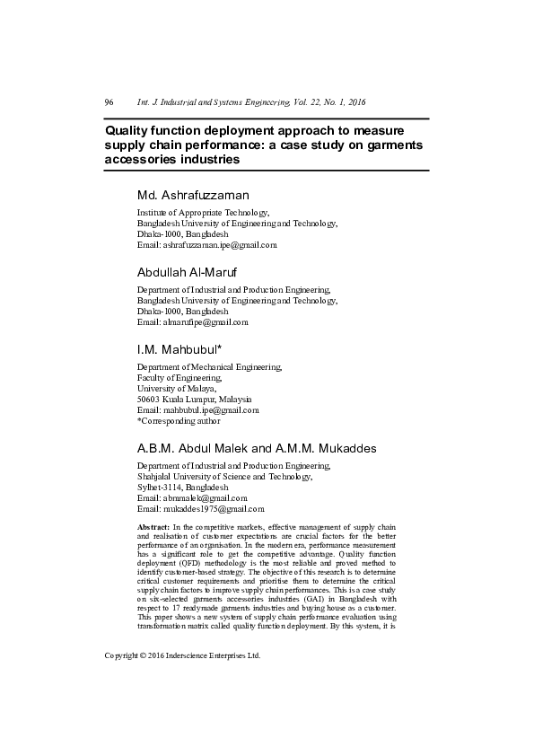 (PDF) Quality function deployment approach to measure supply chain performance: a case study on ...