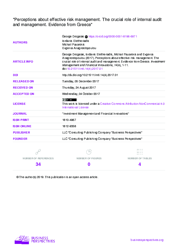 (PDF) Perceptions about effective risk management. The crucial role of internal audit and ...