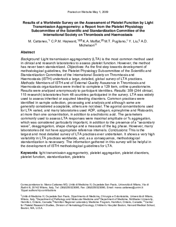 (PDF) Results of a worldwide survey on the assessment of platelet ...