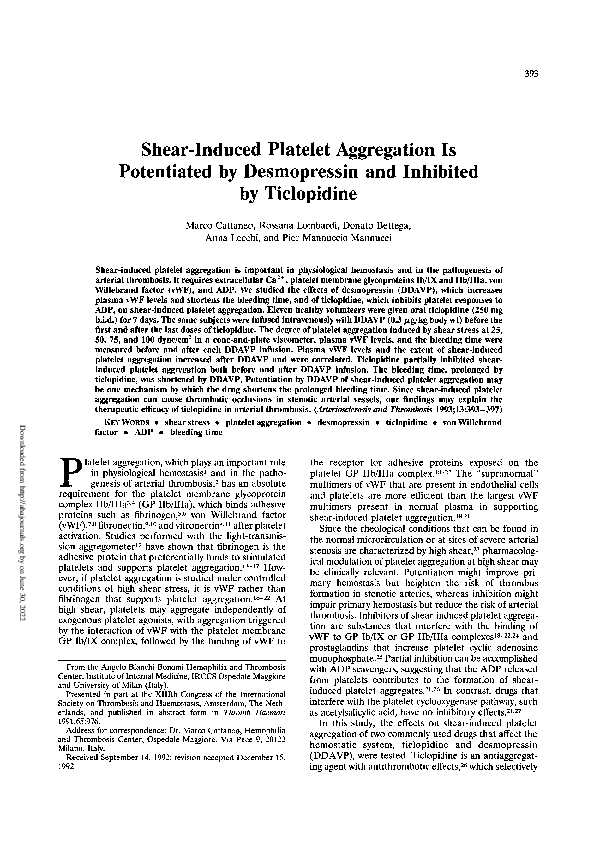 (PDF) Shear-induced platelet aggregation is potentiated by desmopressin ...