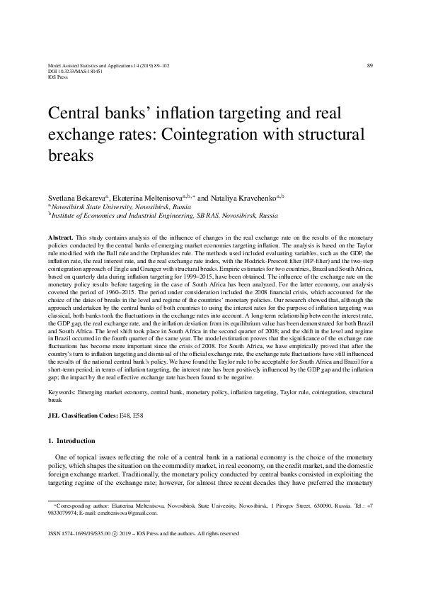 (PDF) Central banks’ inflation targeting and real exchange rates ...