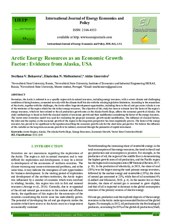 (PDF) Arctic Energy Resources as an Economic Growth Factor: Evidence ...