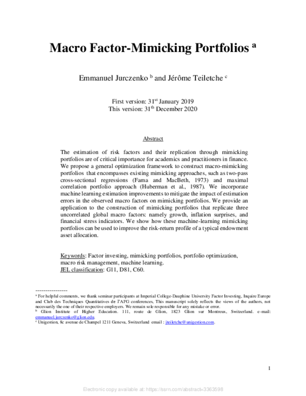 (PDF) Macro Factor Mimicking Portfolios