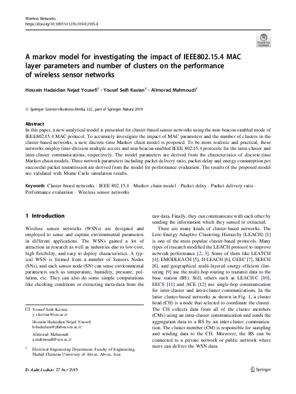 (PDF) A markov model for investigating the impact of IEEE802.15.4 MAC layer parameters and ...