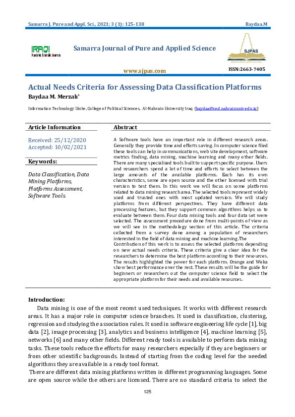 (PDF) Actual Needs Criteria for Assessing Data Classification Platforms