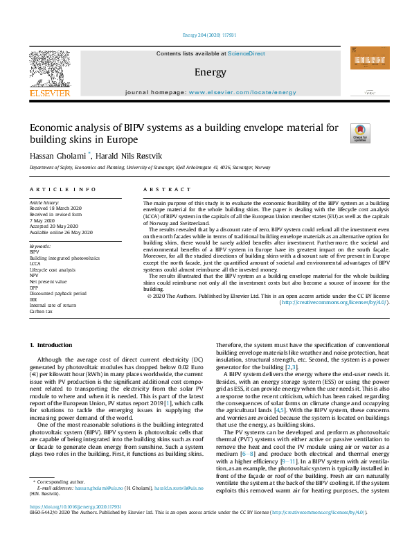 (PDF) Economic analysis of BIPV systems as a building envelope material ...