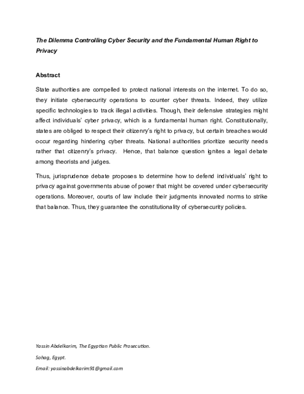 (DOC) The Dilemma Controlling Cyber Security and the Fundamental Human ...