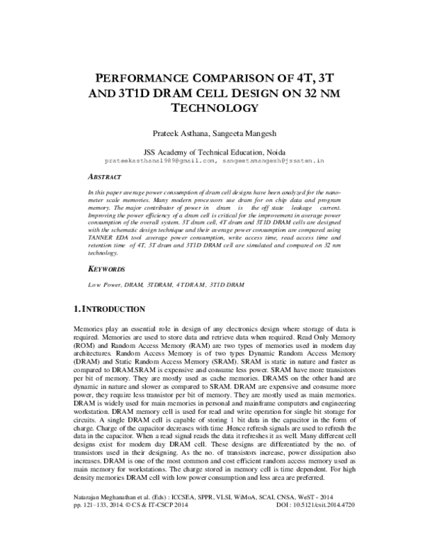 (PDF) Performance Comparison of 4T, 3T and 3T1D DRAM Cell Design on ...