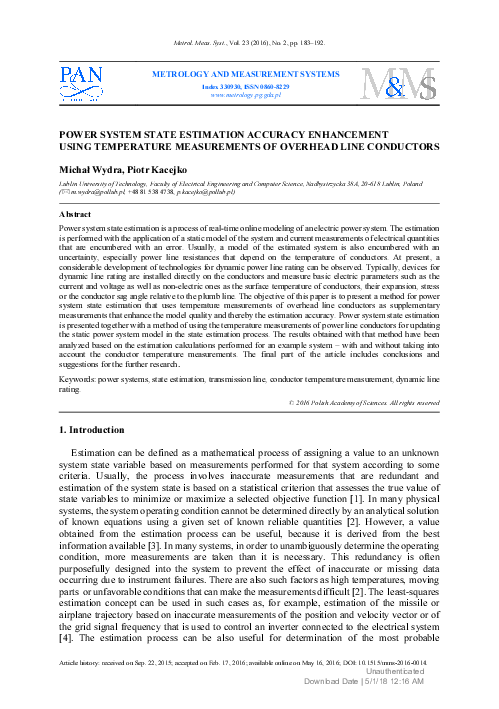 (PDF) Power System State Estimation Accuracy Enhancement Using ...