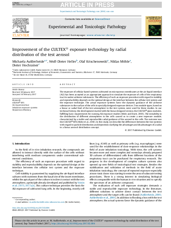 (PDF) Improvement of the CULTEX ® exposure technology by radial ...