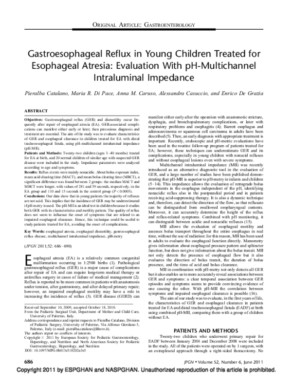 (PDF) Gastroesophageal Reflux in Young Children Treated for Esophageal ...