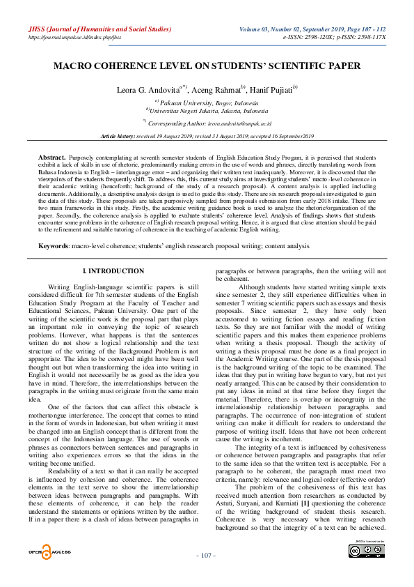(PDF) Macro Coherence Level on Students’ Scientific Paper