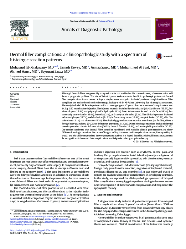 (PDF) Dermal filler complications: a clinicopathologic study with a ...