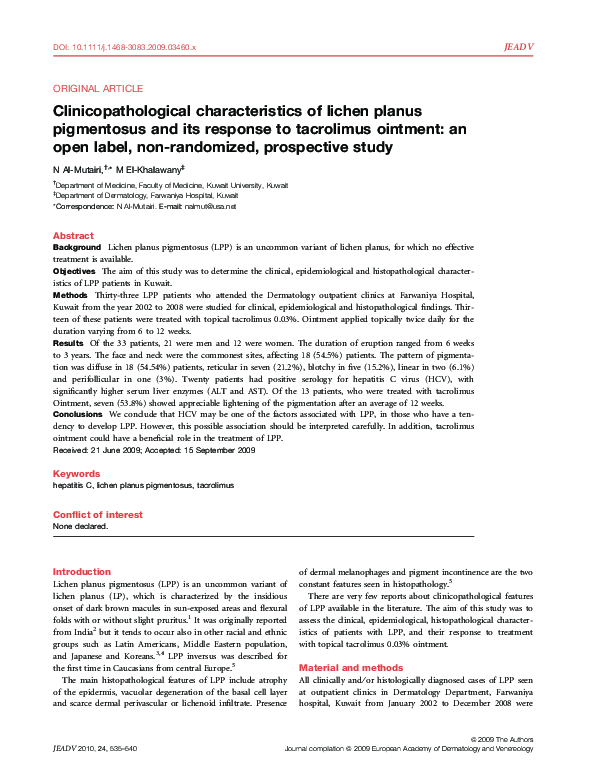 (PDF) Clinicopathological characteristics of lichen planus pigmentosus and its response to ...
