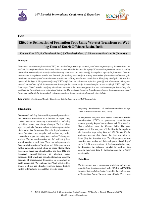 Pdf Effective Delineation Of Formation Tops Using Wavelet Transform On Well Log Data Of Kutch