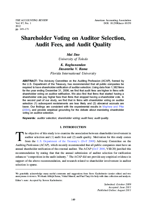 (PDF) Shareholder Voting on Auditor Selection, Audit Fees, and Audit ...