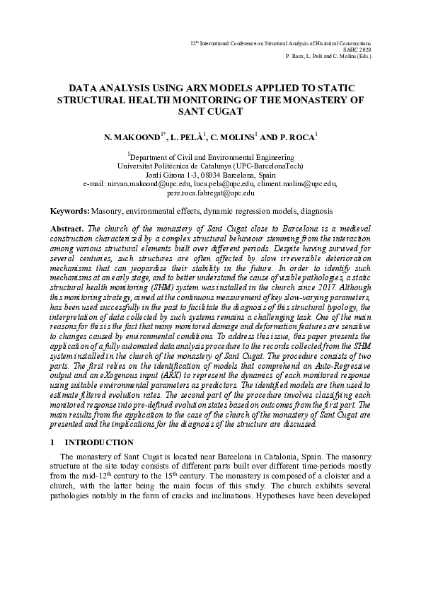 Pdf Data Analysis Using Arx Models Applied To Static Structural