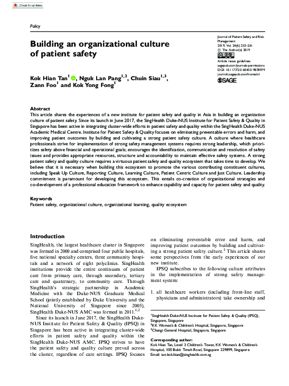 (PDF) Building an organizational culture of patient safety