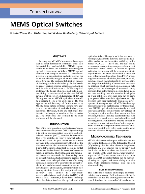 (PDF) MEMS optical switches