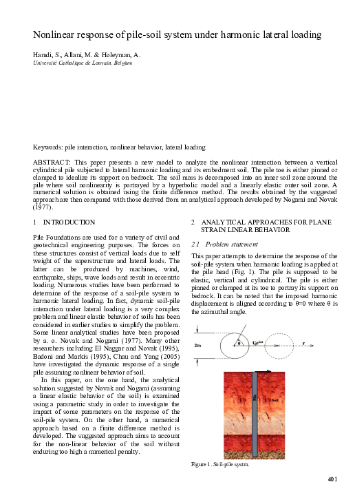 (PDF) Nonlinear response of pile-soil system under harmonic lateral loading