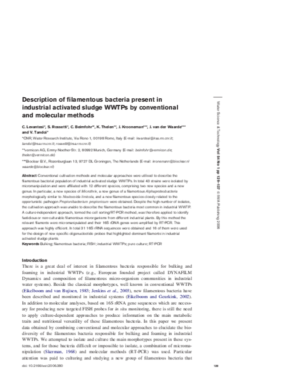 (PDF) Description of filamentous bacteria present in industrial ...