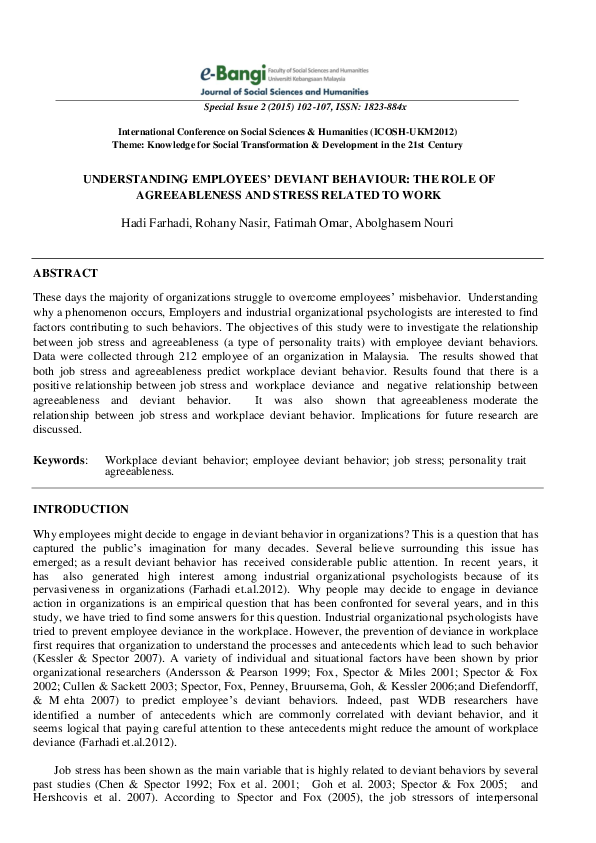 (PDF) Understanding Employees’ Deviant Behaviour: The Role of ...