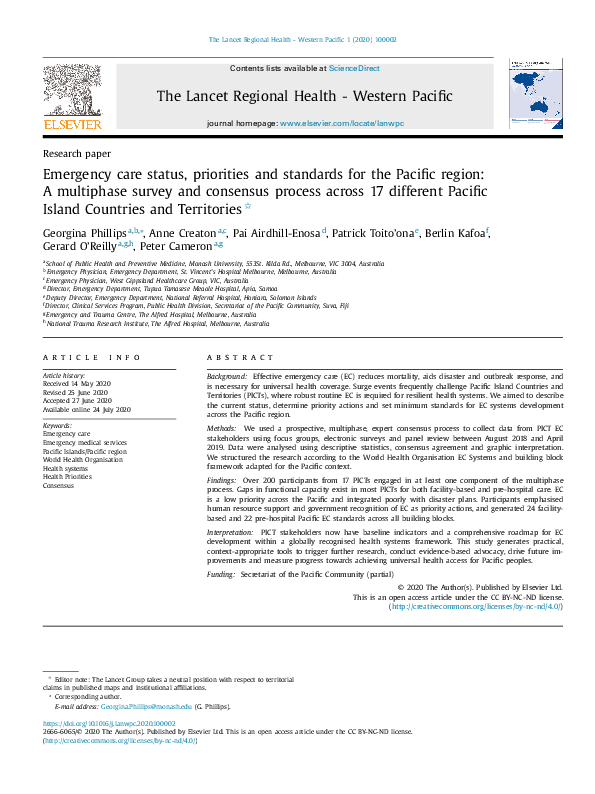 (PDF) Emergency care status, priorities and standards for the Pacific ...