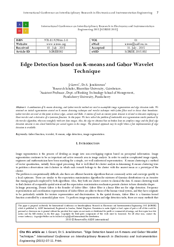 (PDF) Edge Detection based on K-means and Gabor Wavelet Technique