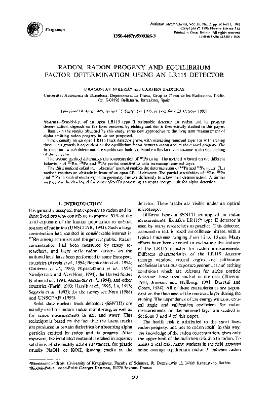(PDF) New Methods for Radon and Progeny Measurement with LR115 Detectors