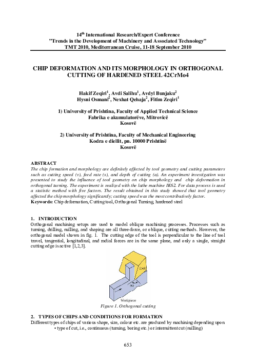 (PDF) CHIP DEFORMATION AND ITS MORPHOLOGY IN ORTHOGONAL CUTTING OF ...