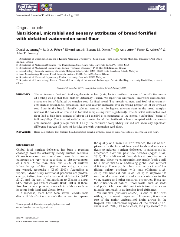 (PDF) Nutritional, microbial and sensory attributes of bread fortified ...