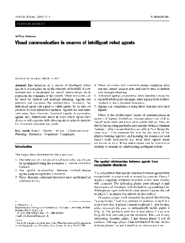(PDF) Visual communication in swarms of intelligent robot agents