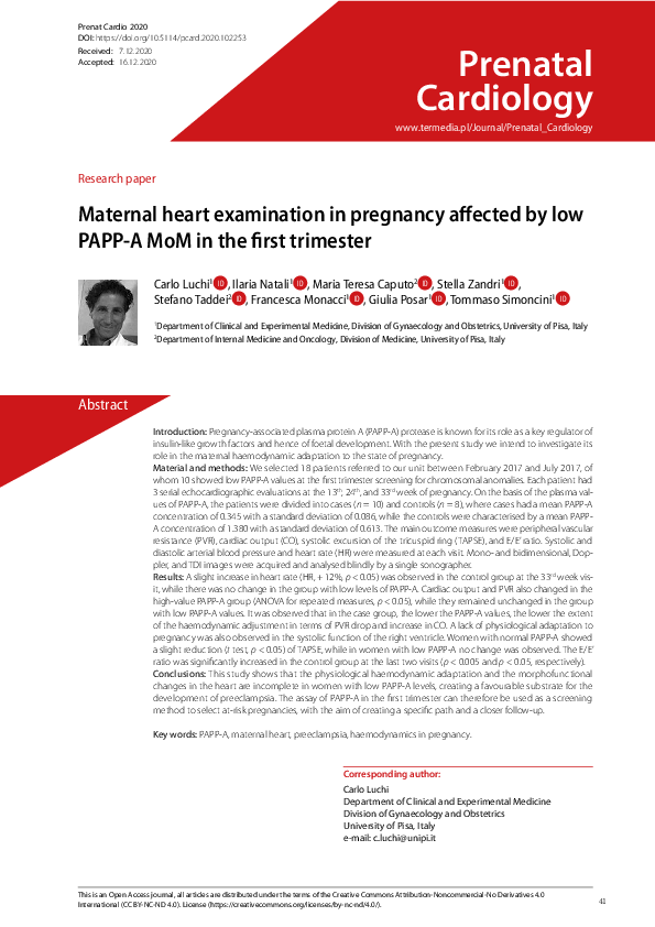 (PDF) Maternal heart examination in pregnancy affected by low PAPP-A ...